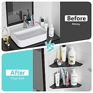 Qeke Shower Corner Shelf 304 Stainless Steel 10" Corner Shelf Bathroom Shampoo Holder for Shower Floating Corner Shelf for Wall, No Drilling, Matte Black