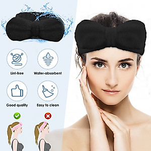 WLLHYF Spa Headband Bow Hair Band Facial Makeup Head Band Microfiber Soft Coral Fleece Head Wraps Elastic Skincare Headbands for Women Girls Washing Face Beauty (Black)