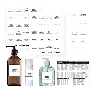 540 PCS Bathroom Home Laundry Labels for Organizing with DIY Blank Labels, Preprinted Minimalist Waterproof Oil Resistant Stickers for Bathroom Laundry Home Beauty Organization Supplies Labels