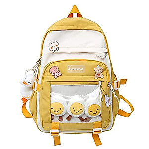 Kawaii Girls Backpack with Pins and Accessories Cute Kids Aesthetic Backpack Teen Bookbags Casual School Bag with Plush Pendant