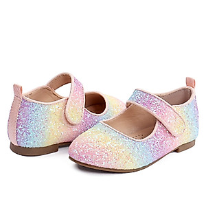 ADAMUMU Flower Girls Dress Shoes Toddler Glitter Rainbow Ballerina Flats Sparkly Mary Jane Slip on Shoes in Wedding Party Holiday Wearing