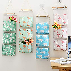 Fabric Wall Hanging Organizer with Three Pockets and Waterproof Lining - Bear Pink
