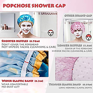 POPCHOSE Shower Cap, Large Shower Caps for Women Long Hair, Reusable Double Layer Waterproof Shower Hair Bath Cap, Stylish Satin Hair Bonnet, Soft Comfortable EVA Lined Shower Hat for All Hair Length