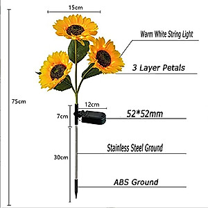MaxDecor Sunflower Solar Garden Lights Outdoor Decorative, 2Pack Upgraded Stake Lights with 6LED Sunflowers, Yard Pathway Solar Flowers Lights for Mom Gifts, Patio, Lawn,Cemetery Easter Decor(Yellow)