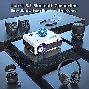 Projector with WiFi and Bluetooth, FUDONI Native 1080P Outdoor Projector 10000L Support 4K, Portable Movie Projector with Screen and Max 300", Compatible with iOS/Android/Laptop/TV Stick/HDMI/USB/VGA