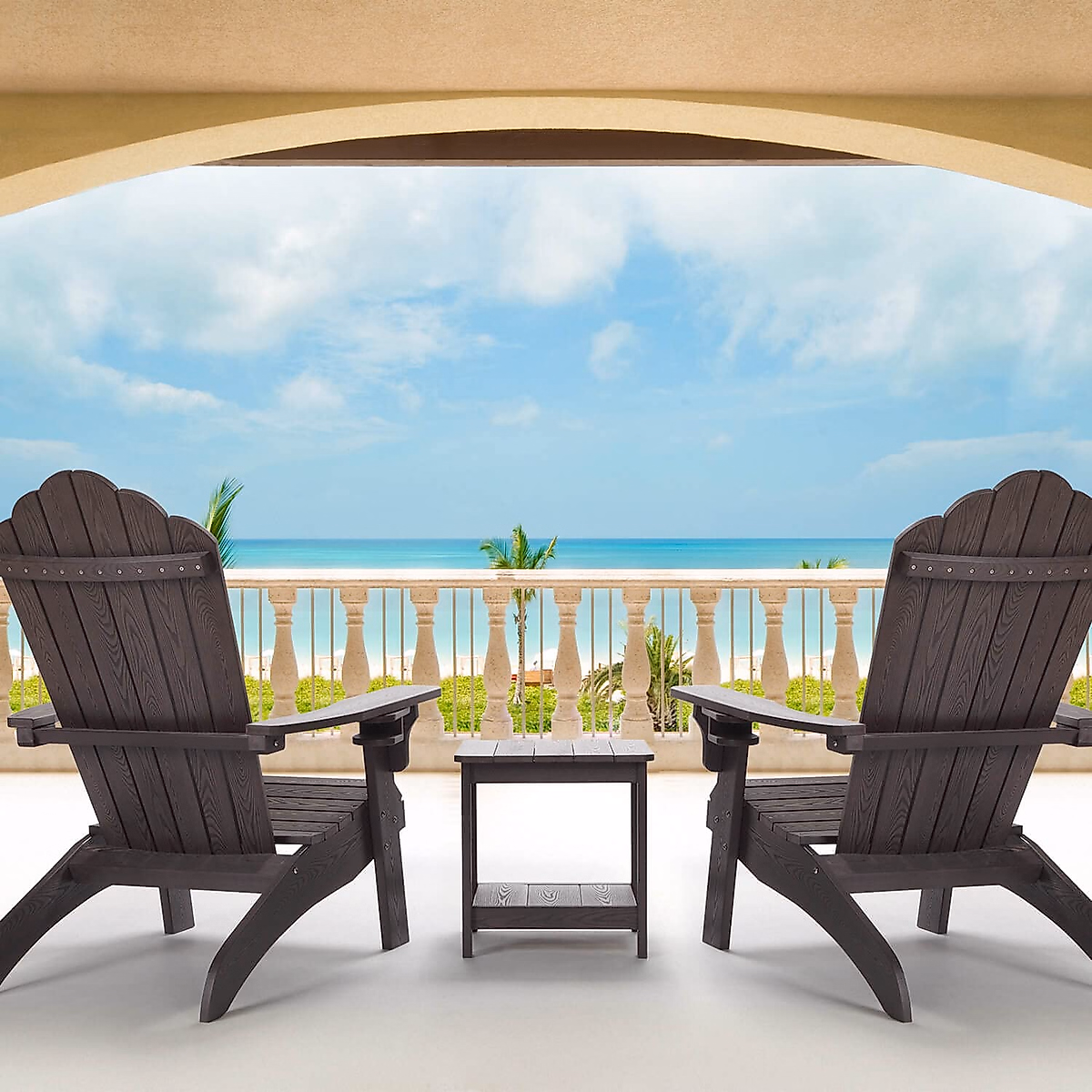 hOmeHua Weather Resistant Side Table, 17 inch Square 2-Layer Structure Wide Desktop, Imitation Wood Stripes, Easy to Assemble & Maintain, Suitable for All Indoor & Outdoor Places- Dark Brown