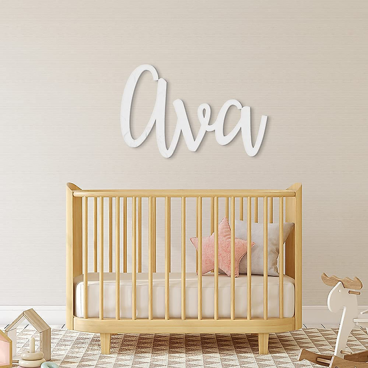 Personalized Custom Wooden Name Sign - EMMA Font Baby Name Sign For Nursery and Wall Decor (12"-55" Wide) - PAINTED Wood Letter Nursery Decor - Wall Art For Girl or Boy Room By 48 Hour Monogram