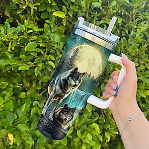 Foxcorner Personalized Wolf 40oz Tumbler with Handle and Straw Gifts for Wolf Lovers, Father's Day Animal Gifts For Men, Birthday Gift Ideas, Custom Name Insulated Stainless Steel Travel Cup With Lid