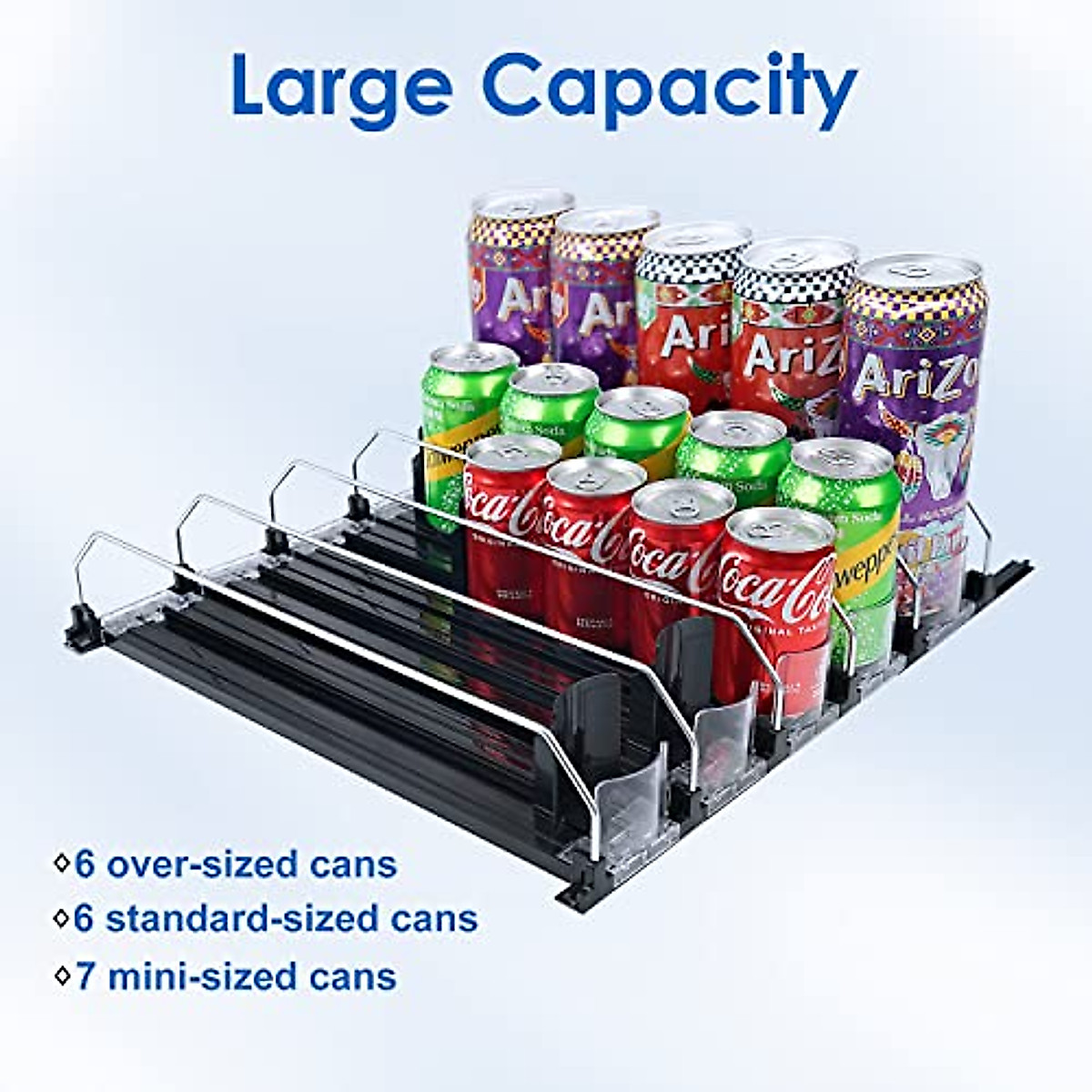 BUDO Soda Can Organizer for Fridge, Self-Pushing Drink Holder for Refrigerator, Adjustable Width Beverage Water Beer Storage for Kitchen Pantry, Holds up to 30 Cans (16.4inch, 5 Rows)