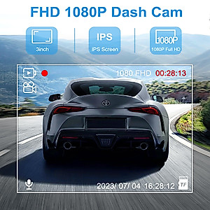 Dash Cam Front, Lnkful Dash Camera for Cars with 64GB SD Card, 1080P FHD Car Dashboard Camera Recorder with 3'' IPS Screen, Night Vision, 170° Wide Angle, Loop Recoding, G-Sensor, Parking Monitor
