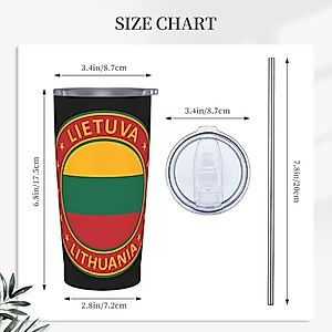 VKKOEWL Lithuania Lietuva Flag Stainless Steel Insulated Tumbler 20 Oz Travel Water Bottle Coffee Mug Drink Cup With Lid Straw
