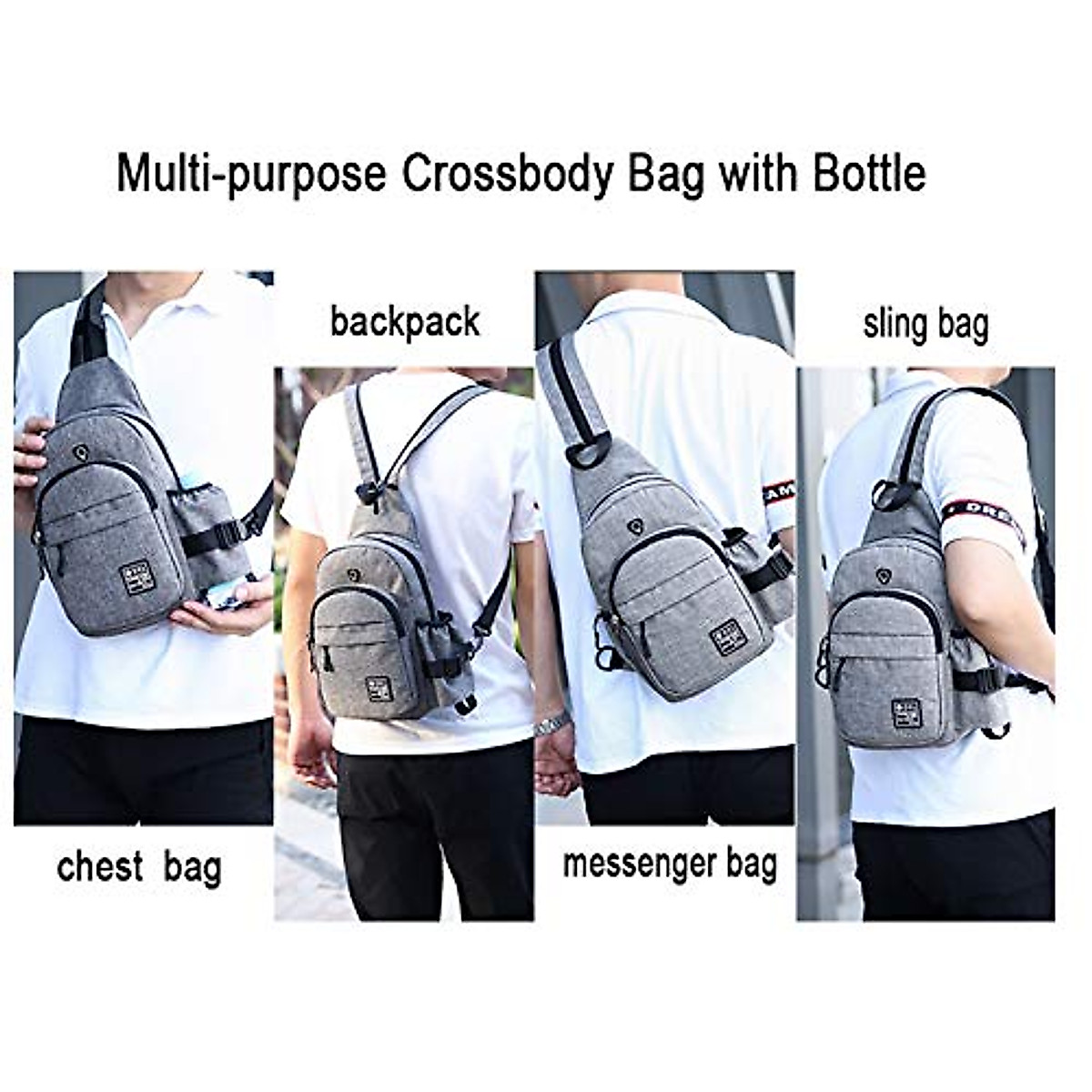DOUBLE A IRON Sling Bag Crossbody Shoulder Multipurpose Casual Daypacks with Earphone Hole for Men Women - Gray