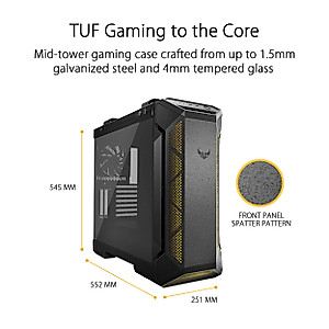 ASUS TUF Gaming GT501 Mid-Tower Computer Case for up to EATX Motherboards with USB 3.0 Front Panel Cases GT501/GRY/WITH Handle