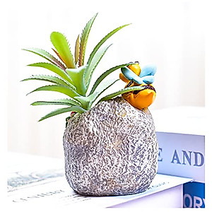 Novelty and Cute Little Bee Flowerpot with Drainer Garden Flowerpot Resin Succulent Potted Bonsai Plant Stand Home Office Desk Mini Ornaments Does Not Contain Plants