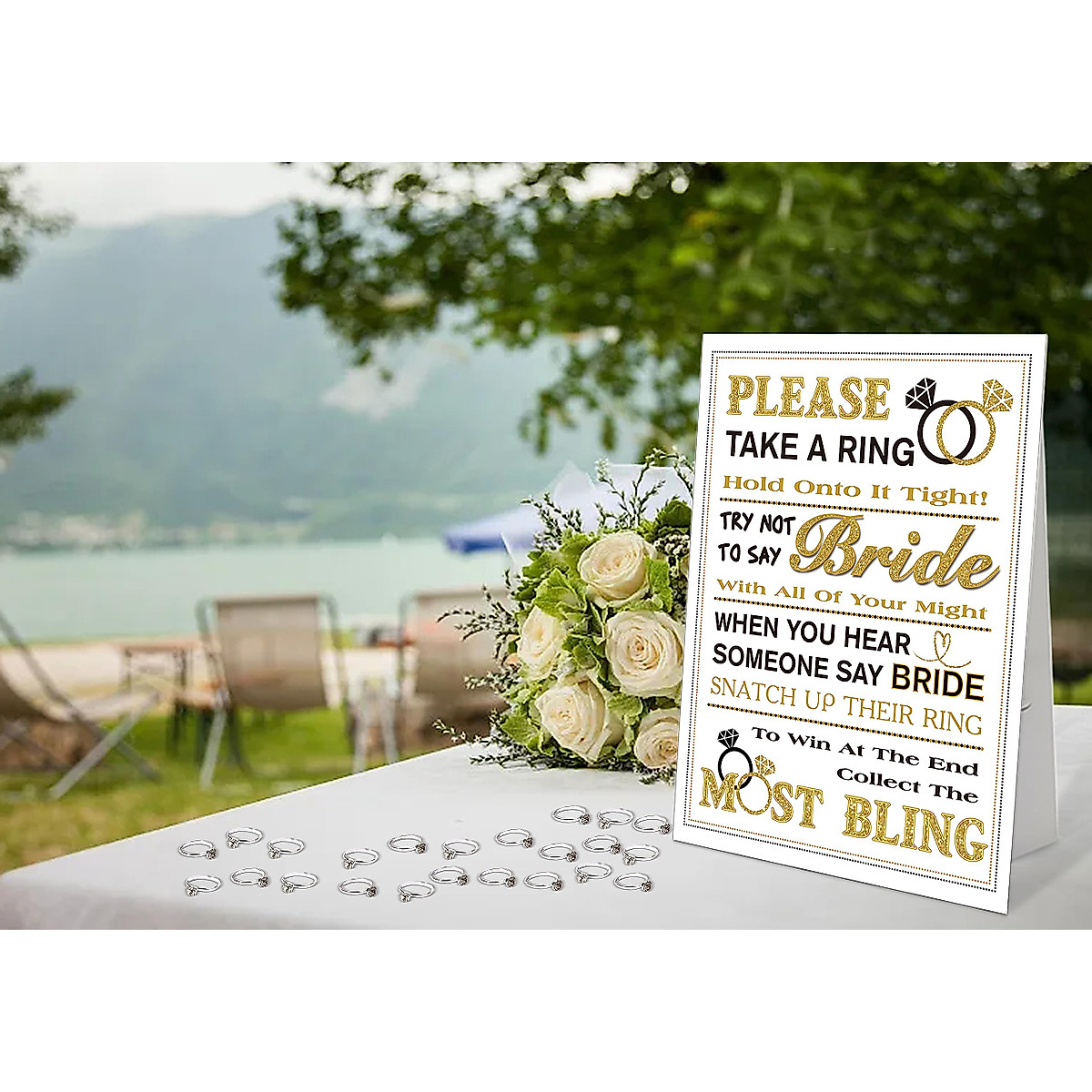 Don't say Bride Game, Put a Ring on It Bridal Shower Game with 50 Fake Rings, Bridal Shower Decorations, Bachelorette Hens Party Game, Wedding Shower Supplies - 04