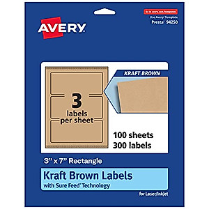 Avery Kraft Brown Rectangle Labels with Sure Feed, 3" x 7", 300 Kraft Brown Labels, Print-to-The-Edge, Laser/Inkjet Printable Labels