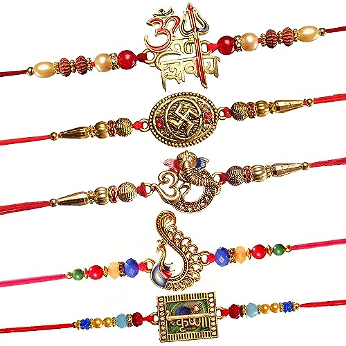 TIED RIBBONS Rakhi for Brother Set of 5 Rakhi for Bhaiya | Bro Rakhi with Card | Roli Chawal Tika - Raksha Bandhan Rakhi Bracelet for Brother Rakhi | 5 Rakhi Set | Bhai Rakhi Thread
