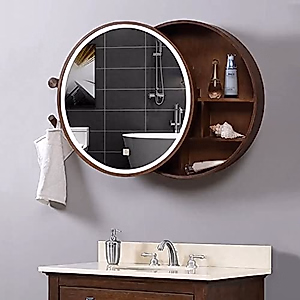 LED Lighted Bathroom Mirror Cabinet, Wall Mounted Bathroom Medicine Cabinet,Vanity Mirrored Storage Cabinet Mirror, Solid Wood (Color : Walnut, Size : 700mm Medicine Cabinet)