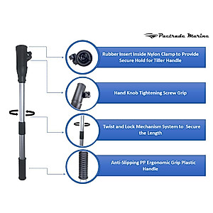 Pactrade Marine Boat Tiller Handle Extension Ergonomic Grip Anodized Aluminum Tubing Suitable for Outboard and Hand-Operated Universal Trolling Motor (Extendable 17.5" - 24.6")