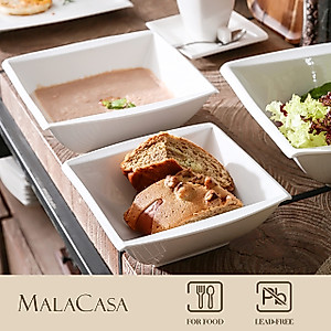 MALACASA Large Salad Bowls, Ivory White Square Serving Bowls Set of 3 (52/32/18 OZ), Mixing Bowls for Kitchen, Bowls Set for Soup, Pasta and Dinner, Dishwasher & Oven Safe, Series BLANCE