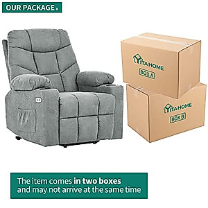 YITAHOME Electric Power Lift Recliner Chair for Elderly, Fabric Recliner Chair with Massage and Heat, Spacious Seat, USB Ports, Cup Holders, Side Pockets, Remote Control (Grey)