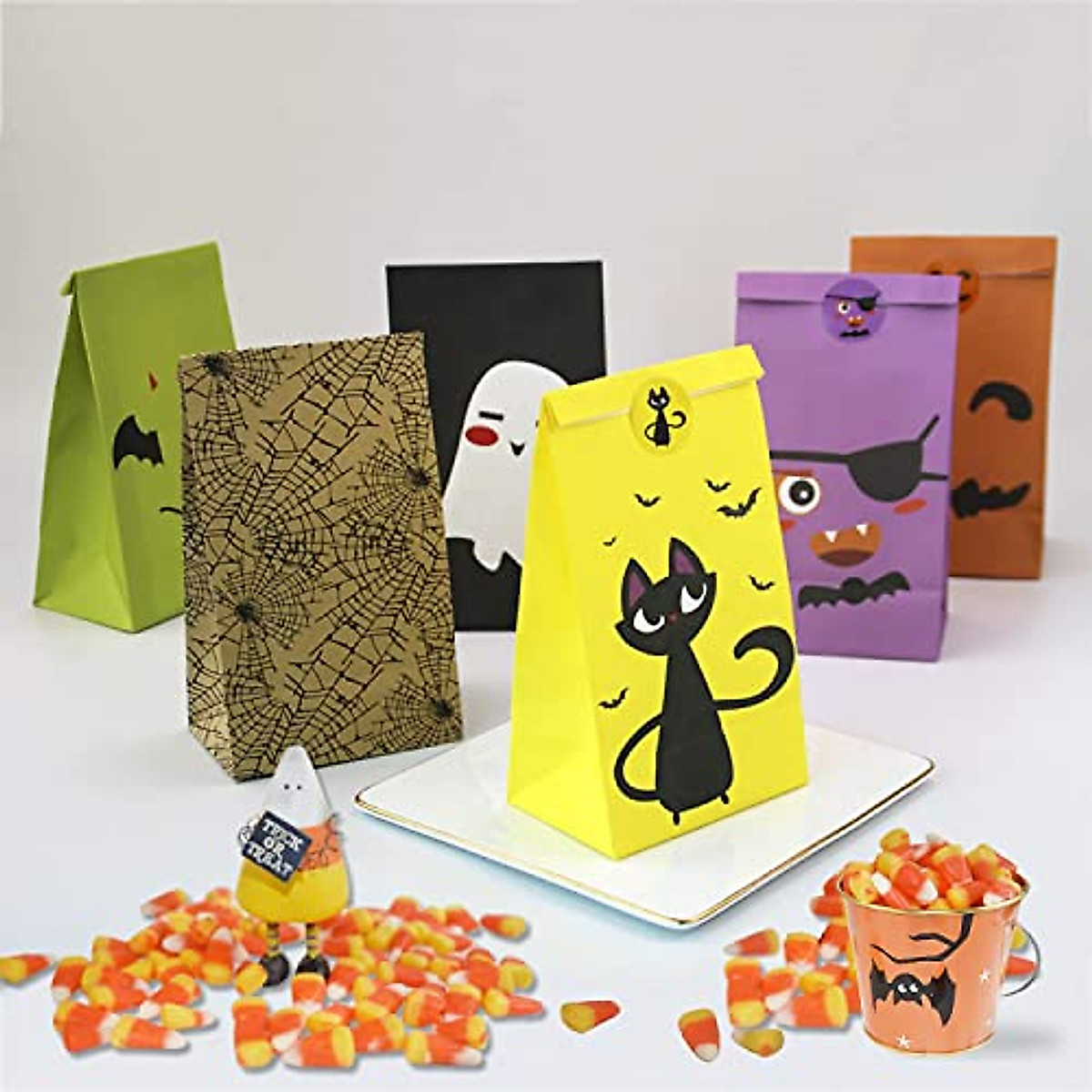 Halloween Treat Bags - 24 Pcs Halloween Trick or Treat Goody Gags Gift Bags, 24 Pcs Halloween Stickers, Halloween Goodie Bags Party Supplies