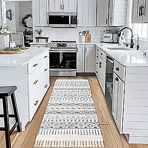 Pauwer Cotton Area Rug Set 2 Piece 4.2'x2'+3'x2' Hand Woven Cotton Rugs with Tassel Washable Cotton Throw Rugs Runner for Kitchen, Living Room, Bedroom