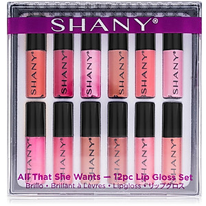 SHANY All That She Wants Lip-Gloss Set - 12 Matte, Pearl, and Shimmer petite Lip-gloss Set - Premium Gift Packaging