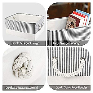 ANMINY 3PCS Storage Baskets Set Foldable Canvas Stripe Storage Bin Box with Cotton Rope Handles Decorative Nursery Baby Kid Toy Clothes Towel Laundry Organizer Containers - Medium, Dark Gray