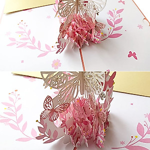 JRIQHOLD 3D Butterfly Flower Pop Up Cards, Set of 4 Greeting Cards, Mother’s Day/Birthday/Anniversary/Thinking of You/Valentine’s Day Card for Her/Wife/Women, with Envelope & Sealing Sticker