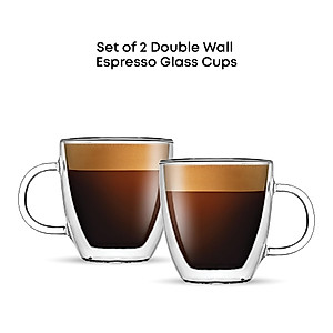 JoyJolt Savor Double Wall Insulated Glasses Espresso Mugs (Set of 2) - 5.4-Ounces