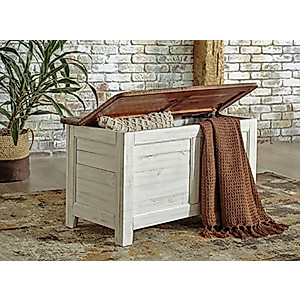 Signature Design by Ashley Dashbury Rustic Farmhouse Storage Trunk or Coffee Table, Antique White & Brown