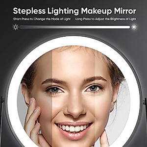 DOWRY 8.5'' Lighted Makeup Vanity Mirror with Magnification, Rechargeable 1x 10x Magnifying Mirror with 3 Color Light Brightness Adjustable, 360°Rotation Double Side Desk Cosmetic Mirror…