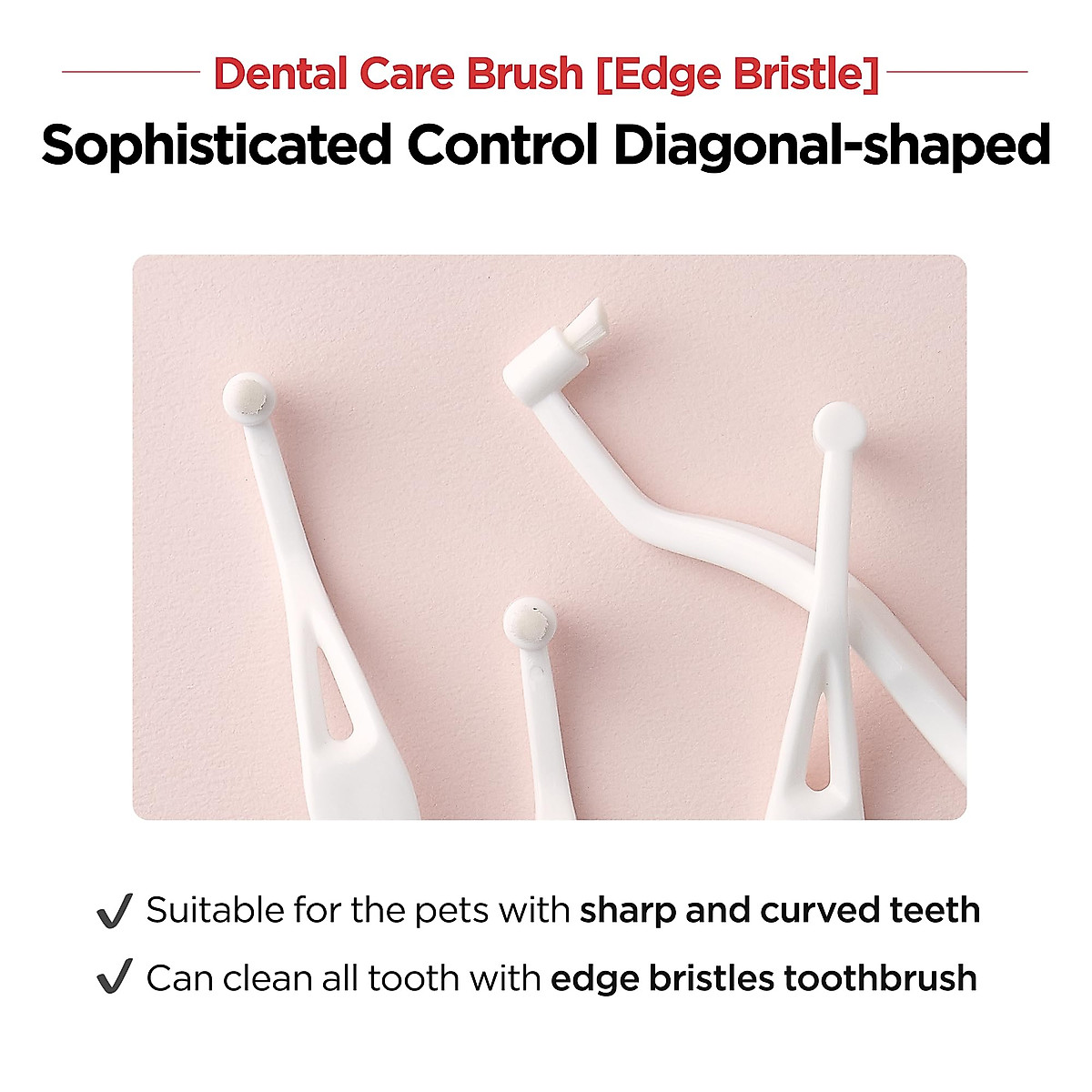 JAYU PET Dental Care Brush (Edge Bristles) 1ea - Micro Round Head Toothbrush for Cats & Small Dogs with End-tuft Diagonal-Shaped Bristles & Easy Grip Handle