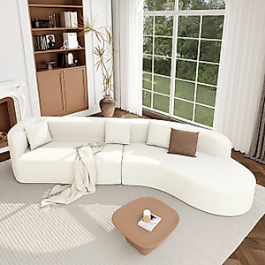 Suheww Large Curved Sectional Couch Curved Cloud Sofa, Modern Sectional Curved Couch for Living Room, Modern Comfy Curved Couch Curved Boucle Sofa Couch with 3 Pillows for Living Room(Beige,Chenille)