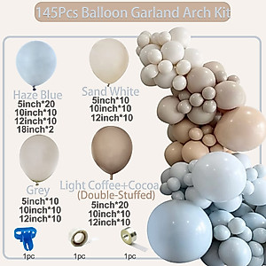145Pcs Haze Blue Gray Nude and Sand White Double-Stuffed Balloons Garland Arch Kit for Baby Shower Birthday Ceremony Anniversary Graduation New Year Wedding Party Celebration…