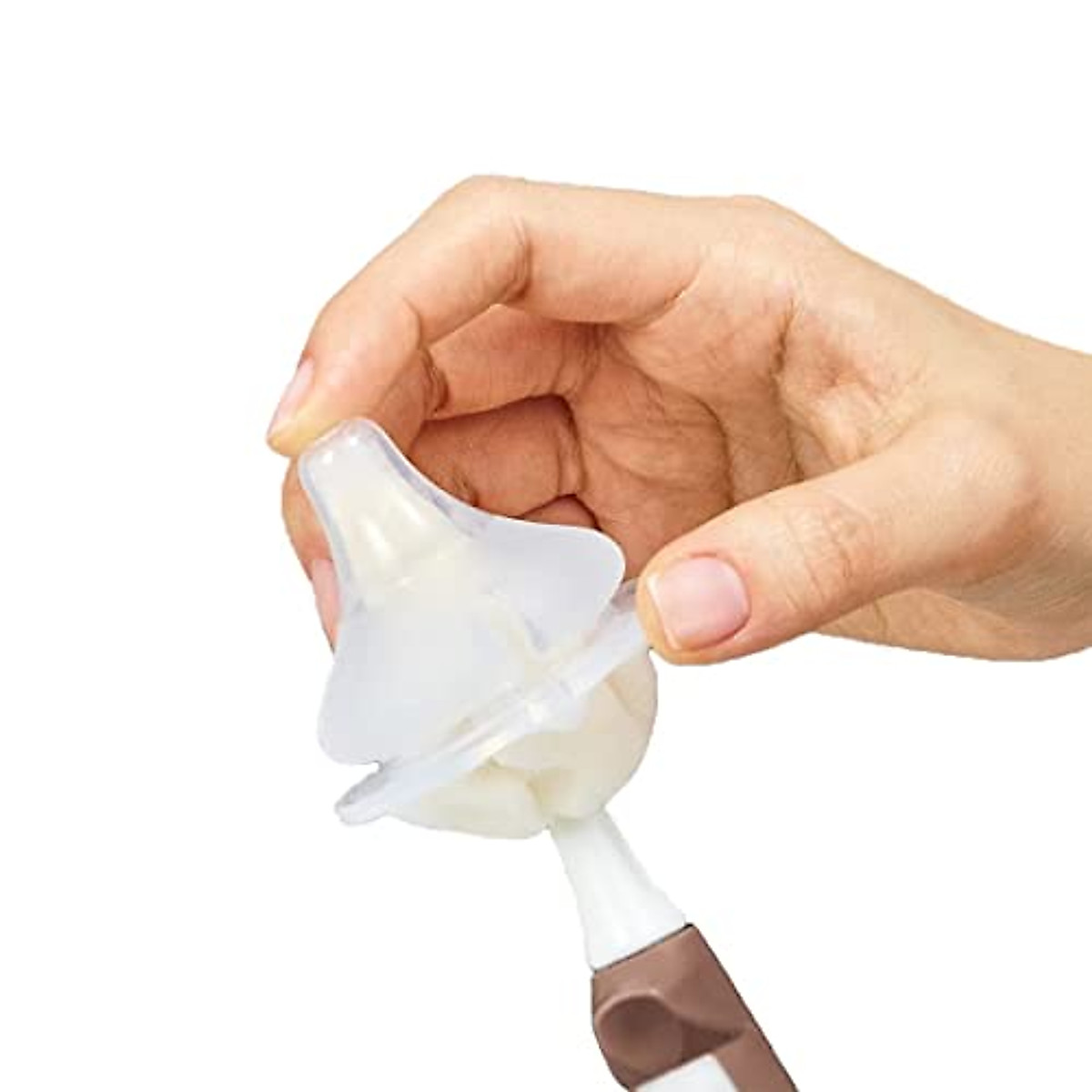 MOTHER-K Rotating Bottle Brush with Nipple Brush, for Baby Bottle, Water Bottle, Vase, and Glassware (Brown)