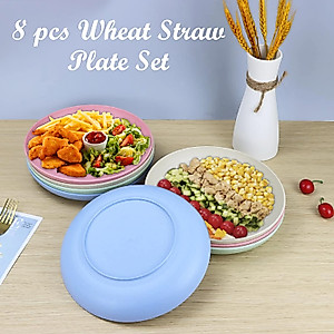 Homienly Deep Dinner Plates Set of 8 Alternative for Plastic Plates Microwave and Dishwasher Safe Wheat Straw Plates for Kitchen Unbreakable Kids Plates with 4 Colors (Fresh Light, 10 inch)