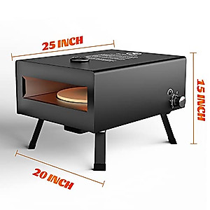 Denninal 14" Gas Outdoor Pizza Oven with Auto-rotation - Propane Portable Pizza Maker W/Pizza Stone for Authentic Stone Baked Pizzas, Auto Flameout,Thermometer