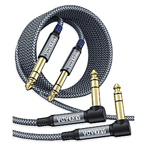 AkoaDa 1/4 Inch TRS Instrument Cable (10ft 2Pack), Right Angle 6.35mm Male Jack Stereo Audio Interconnect Cord,Compatible for Bass,Keyboard,Mixer,Amplifier,Amp,Electric Guitar,Speaker