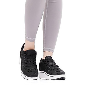 WUIWUIYU Womens Outdoor Casual Wedge Platform Mesh Lace-Up Sport Athletic Rocker Shoes Trainers Sneakers Black Size 5 M US
