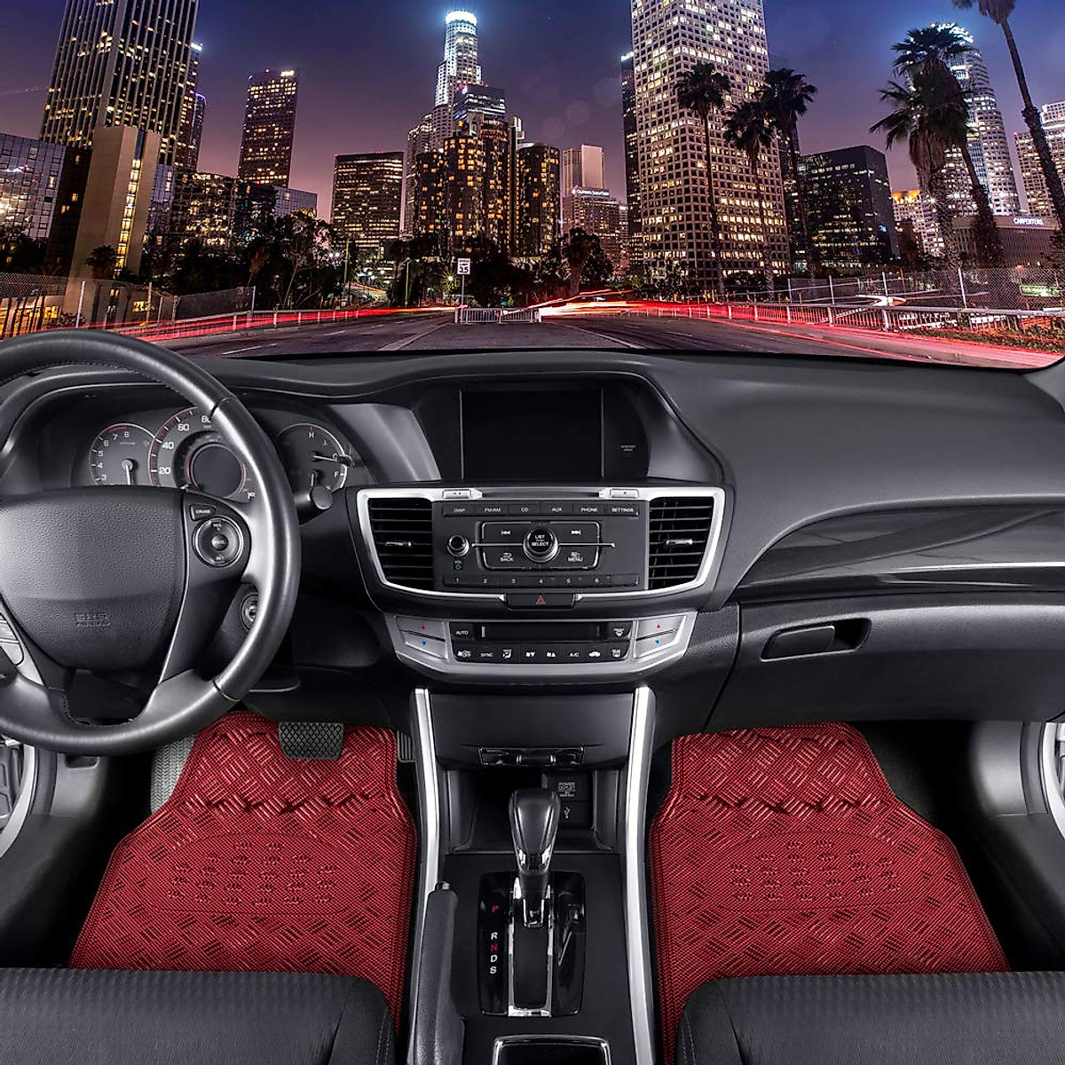 BDK MT-643-RD Metallic Bling Design Car Floor Mats - 3-Piece Set of Heavy Duty All Weather with Rubber Backing Fits Car Truck Van SUV (Red)