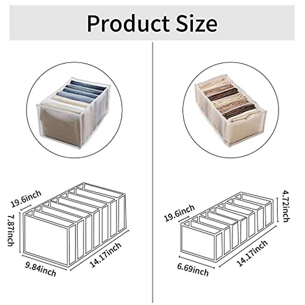 Xiaoxiuqiu Wardrobe Clothes Organizer For Folded Clothes（2pcs）, 7 Grids closet organizer Drawer Dividers For Jeans leggings In Bedroom,Mesh Plastic White (M-Jeans Grid + S-Leggings Grid)