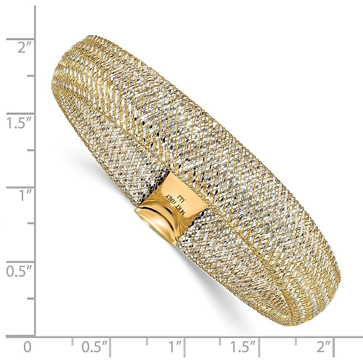 Solid 14k Yellow and White Gold Two Tone Mesh Stretch Bracelet