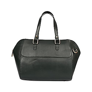 La Reina Women's Genuine Leather Satchel Handbag Shoulder Tote Top Handles Crossbody (Dark Green)