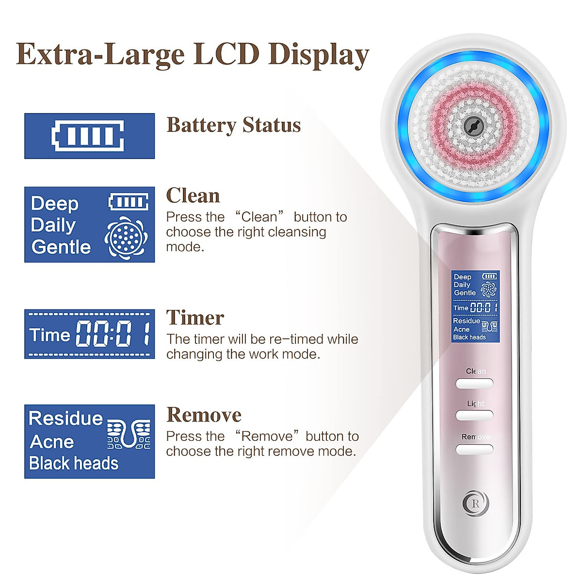 Facial Cleansing Brush Rechargeable,Blackhead Remover Vacuum Tool,IPX7 Waterproof 3 in 1 Face Scrubber for Exfoliating, Massaging and Deep Pore Cleansing