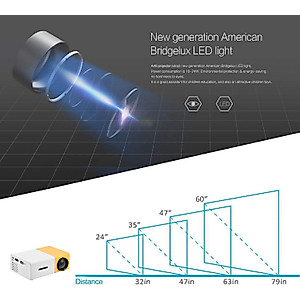 Mini Home Theater Projector,ASHATA Portable Stylish LED Projector with 1080P HD,HDMI Multimedia Player Video Projector With Clear Stereo Sound Effect (White Yellow)