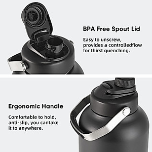 One Gallon Water Bottle, 128oz Stainless Steel Insulated Water Bottle For Hot & Cold Drinks, BPA-Free, Wide Mouth, Leak-Proof Big Water Jug With Handle For Sports, Travel, Hinking & Camping, Black