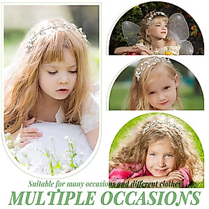 3 Pieces Flower Girl Headpiece Pearl Bridal Headband for Flower Girl Hair Accessory Rhinestone Princess Flower Girl Crown Cute Wedding Hair Accessories for Kids Girls Vine Hair Band (Silver)