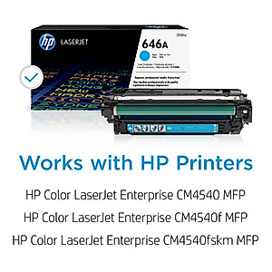 Original HP 646A Cyan Toner Cartridge | Works with HP Color LaserJet Enterprise CM4540 MFP Series | CF031A